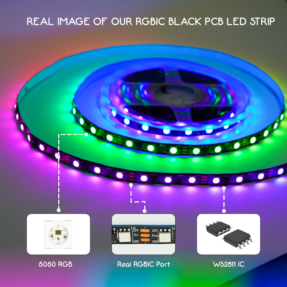 NeonBlink RGBIC LED Strip Kit With Music Sync & App Support - WS2811